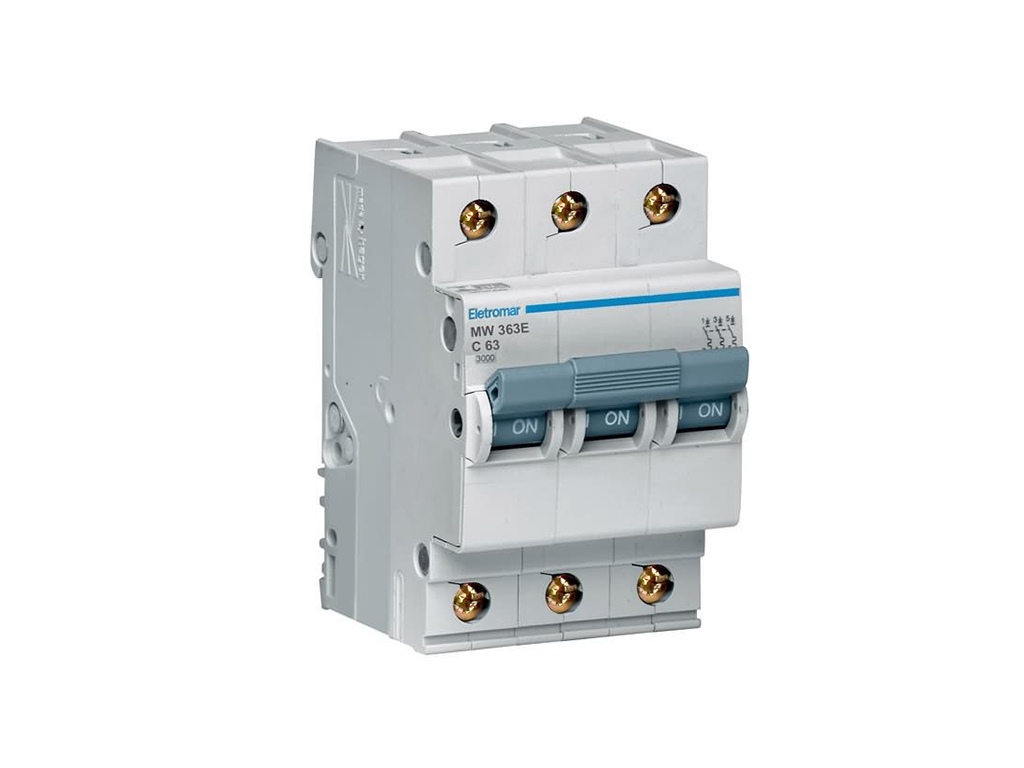 Disjuntor Eletromar DIN Tripolar Curva C Branco 63A | Multicabos Materiais Elétricos