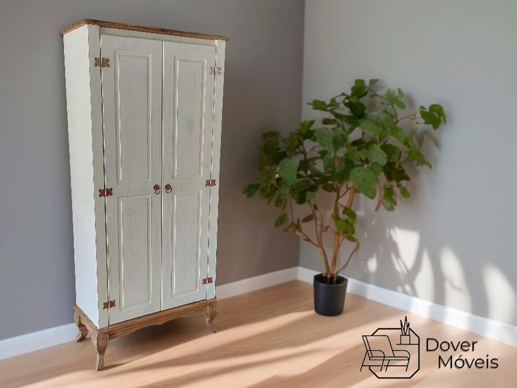 Roupeiro Rústico 2 Portas 4 Nichos Pés Luis XV | Dover Móveis